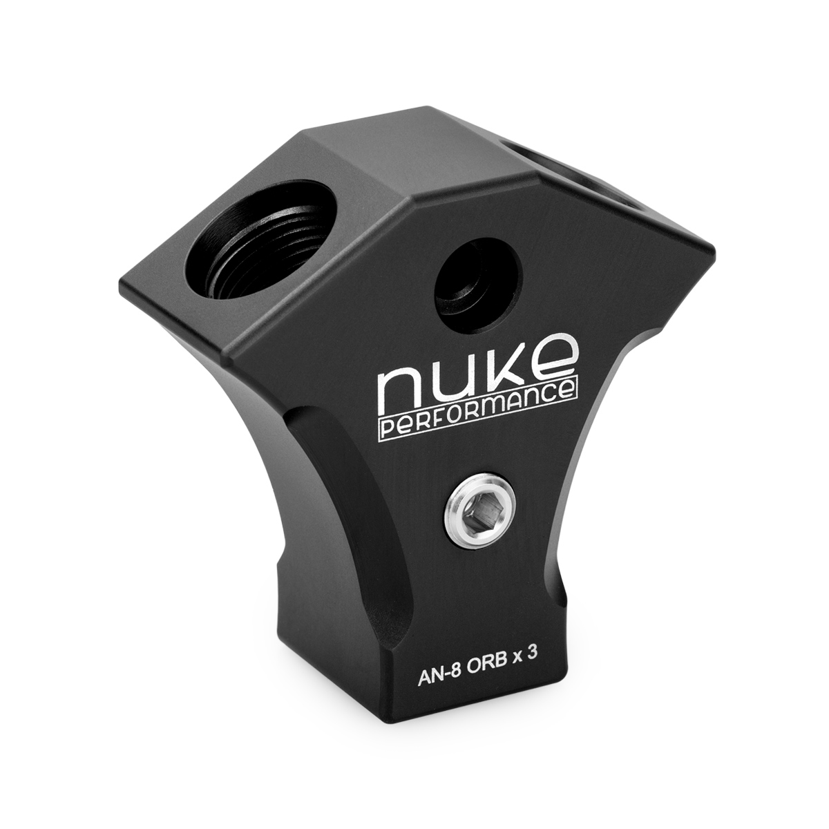 3-way Y-block adapter with AN-8 ORB ports from Nuke Performance